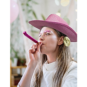 DAJOOEE Cowgirl Hat with Heart Sunglasses Glitter Cowboy Hat for Women Cosplay Bachelor Party Costume Hats (Pink)