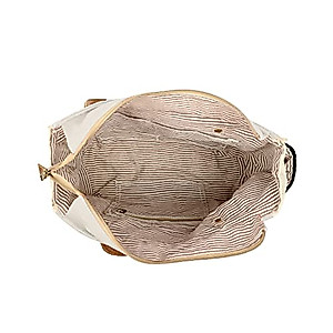 KPL Sel De Mer Upcycled Canvas and leather Hand Bag Cowhide Tote Bag shopping bag carry on leather bag (White)