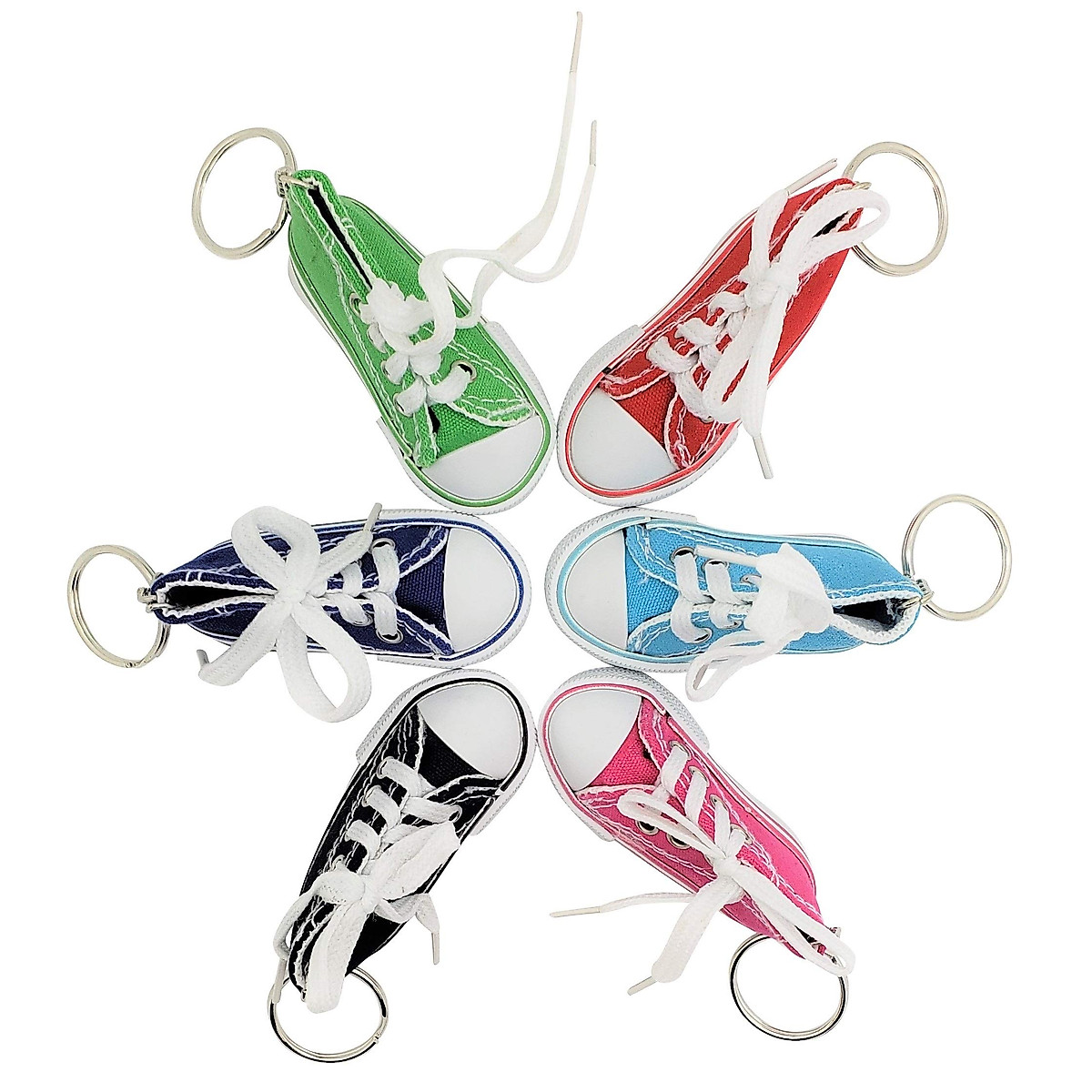 Zugar Land 12 Pack Random Colors. Miniature Sneaker Shoes Keychains (3") 6 Colors: Pink, Light Blue, Green, Red, Blue, Black. Backpacks, Key Chains (12 Pack - Random Colors)
