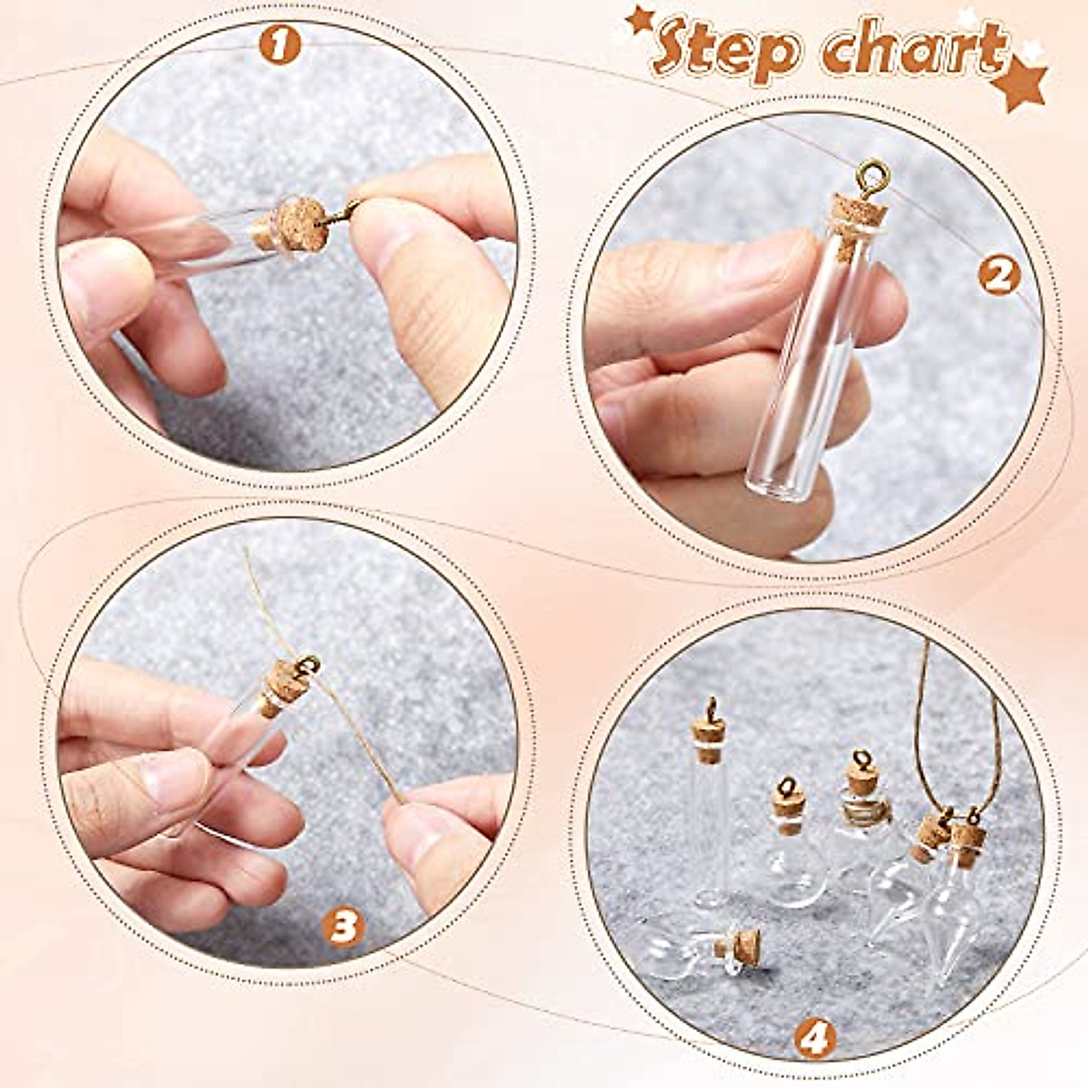 100 Pieces Small Mini Glass Bottles Jars with Cork Stopper Set Tiny Empty Refillable Wishing Bottles Drifting Bottles with Eye Screws Funnels and Rope for DIY Crafts Bead Containers, 10 Shapes
