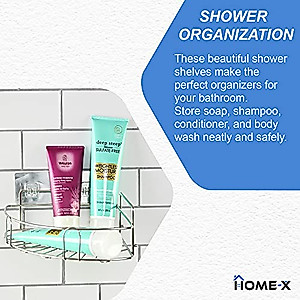 Home-X Stainless-Steel Corner Shelves for Shower Wall, in-Shower Organizer, Adhesive Shower Corner Shelves, Set of 2, 8 ¾” L x 8 ¾” W x 3 ¼” H, Stainless Steel