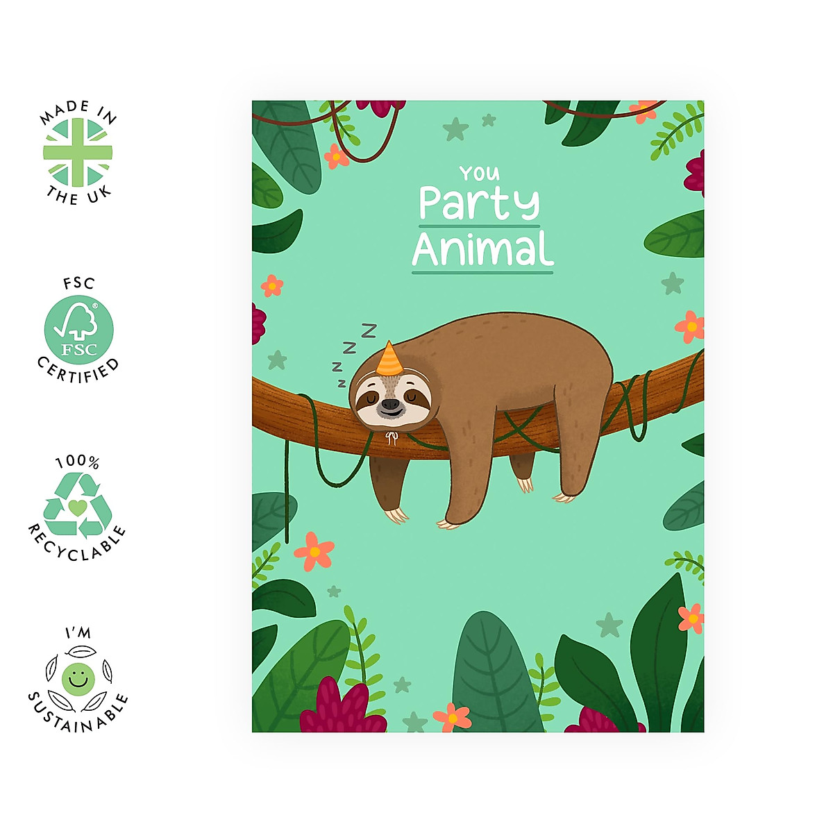 CENTRAL 23 Happy Birthday Card For Him Her - Party Animal - Sloth Birthday Card For Men And Women Funny - Humorous Gifts For Mom Dad Sister Brother Friends - Comes With Fun Stickers
