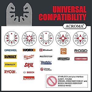 Acroma 5-Piece Universal Oscillating Multitool Blade Set, Titanium-Enhanced M42 HSS Bi-Metal, Including 2" and 2-2/3" Extra-Long Blades, Ideal for Plunge/Flush Cut on Multi-Materials. BM50005