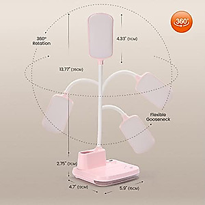CELYST LED Rechargeable Desk Lamp, 5-in-1 Small Desk Lamp with USB Charging Port, Pen Holder, Night Light, Portable Desk Light for Home Office Student Children Kids College Dorm (Pink)