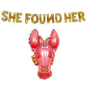 Geloar SHE Found HER Lobster Balloons Banner for Friends TV Show Theme Bridal Shower Bachelorette Bride to Be Wedding Engagement Final Fiesta Rachel Monica Hen Party Supplies Decorations (Gold)