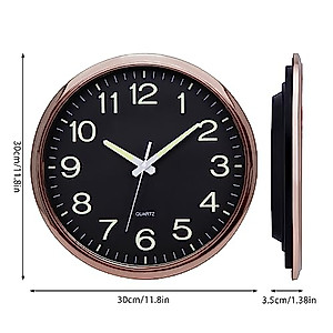 NESIFEE Glow in The Dark Wall Clock, 12 Inch Night Light Wall Clock Silent Non-Ticking, Battery Operated Wall Clocks for Living Room Kitchen Office Bedroom, Rose Gold