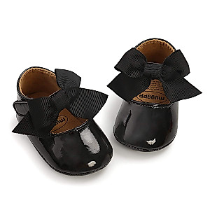 COSANKIM Baby Girls Mary Jane Flats Shoes Anti-Slip Rubber Sole Infant Toddler Princess Wedding Dress Shoes（6-12 Months Infant, A/Black）