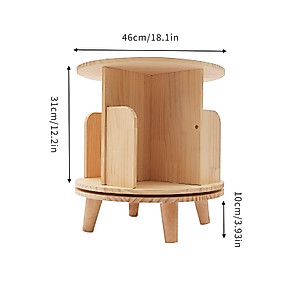 TrueyEssence 360° Rotating Wood Bookshelf, Freestanding Bookcase with 4 Compartments Multi-Functional Storage Shelf with Legs Mini Side Table 1 Tier Display Rack for Living Room Study Office