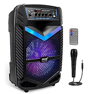 Pyle Portable Bluetooth PA Speaker System - 600W Rechargeable Outdoor Bluetooth Speaker Portable PA System w/ 10” Subwoofer 1” Tweeter, Recording Function, Mic In Party Lights USB/SD Radio