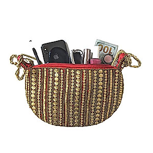 CRAFT BAZAAR Women Handmade Multi Style Crossbody Triangle Wristlet Purse, Indian Bridal Potli Bag