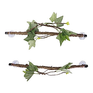 Reptile Corner Branch, 2 pcs Plastic Strong Durable Imitation Bendable Jungle Climbing Vine Suction Cup Design Flexible Terrarium Plant Decoration for Amphibian Lizard Snake Gecko Bearded Dragon Cage