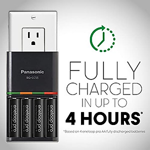 Panasonic K-KJ55KHC4BA Advanced 4 Hour Quick Battery Charger with 4AA eneloop pro High Capacity Rechargeable Batteries