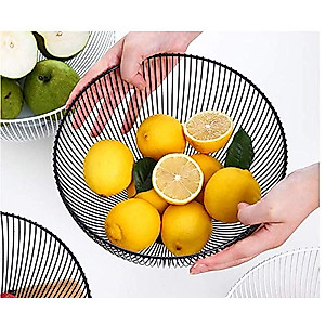 Cq acrylic Metal Wire Fruit Basket,Large Round Storage Baskets for Bread,Metal Wire Bread Fruit Bowl Vegetable Stand Holder for Snacks,Modern Fruit Bowl Decorate Kitchen Counter,Black