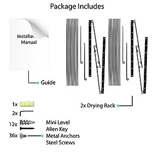brightmaison Wall Mount Clothes Drying Rack & Laundry Room Organizer, 6.5 Yards Drying Capacity Stainless Steel Silver Set of 2 Laundry Rack