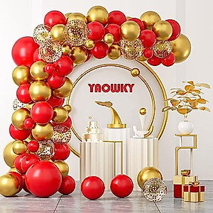 Red Gold Balloons Garland Kit, 120Pcs 18 12 10 5In Red and Gold Balloons With Gold Confetti Balloons for Valentines Wedding Bachelorette Birthday Baby Shower Engagements Anniversary Party Decorations