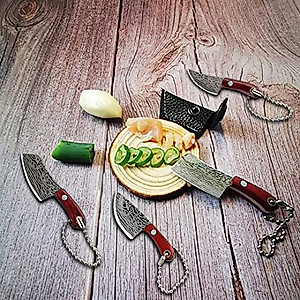 Damascus Pocket Knife Set Mini Chef Tiny Cleaver for Package Opener Box Cutter - of 4