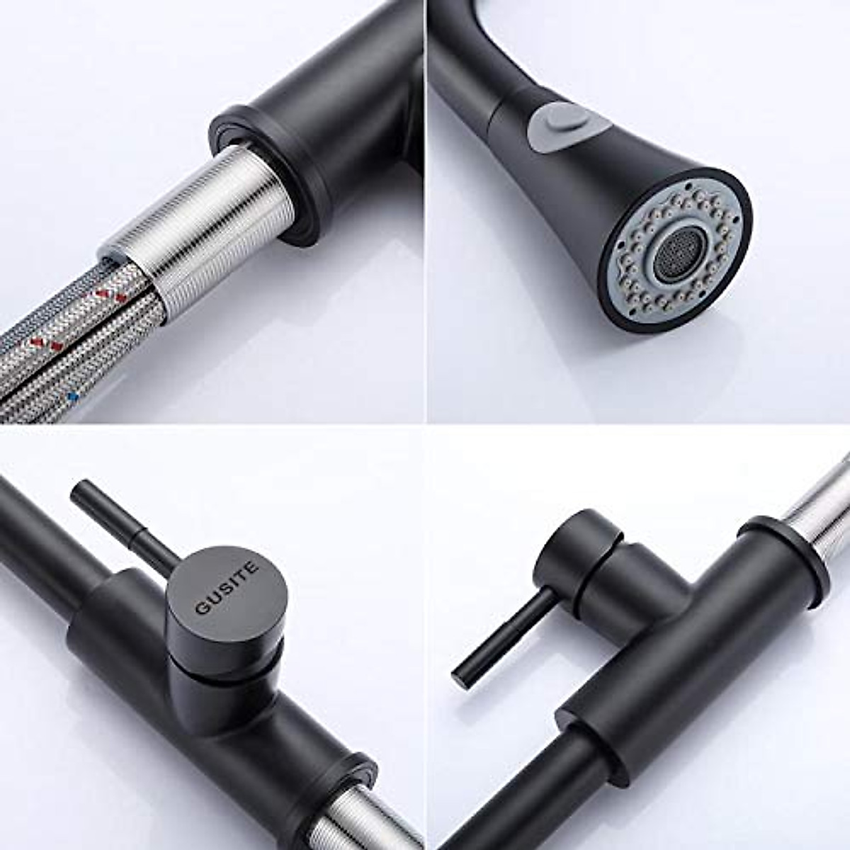 GUSITE Kitchen Sink Faucet, 304 Stainless Steel Single Handle Pull Out Kitchen Faucet with Pull Down Sprayer, Deck Plate, 1 or 3 Hole for Camper Farmhouse RV Kitchen Sink