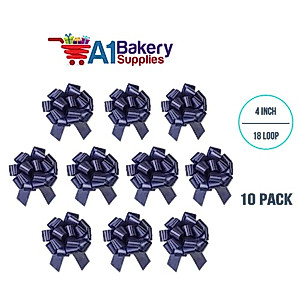 Navy Blue 4 Inch Pull Bows 10 Pack Gift Wrap Christmas Wedding Gift Wrap Pull Bows Pull String Bows by A1 Bakery Supplies