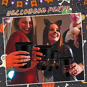 Jinei Disposable Halloween Cups 16 oz Halloween Plastic Party Cups for Halloween Party Decoration Coffee Wine and Hot Cold Drinks for a Halloween Party Favors, Black (200 Pcs)