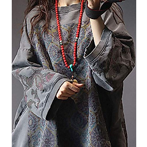 YESNO Women Ethnic Floral Sweatshirts Jacket Plus Size Crew Neck Long Sleeve with Pockets JCJ (One Size YQ7 Gray)