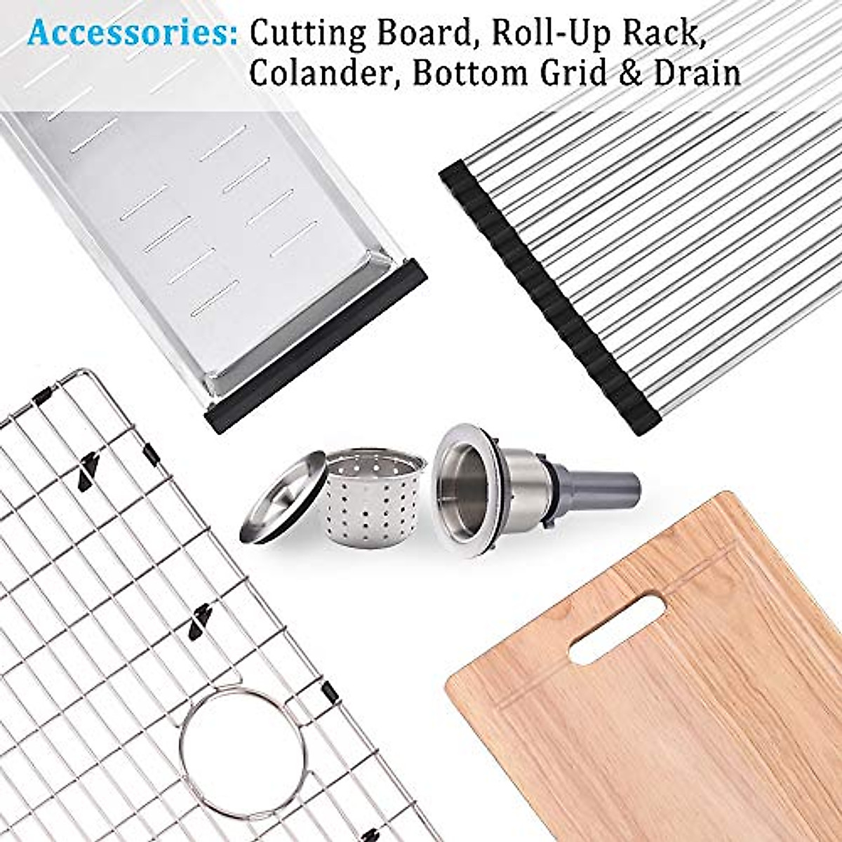 24 Inch Undermount Kitchen Sink, BoomHoze 24 x 19 Inch Stainless Steel Undermount Workstation Sink 16 Gauge Single Bowl Kitchen Sink Deep Bar Prep Sink with Accessories