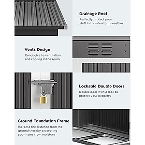 Bealife 6' x 4' Outdoor Storage Shed Clearance with Floor Base, Metal Outdoor Storage Cabinet with Double Lockable Doors, Waterproof Tool Shed, Backyard Shed for Garden, Patio, Lawn, in 2boxes(Grey)