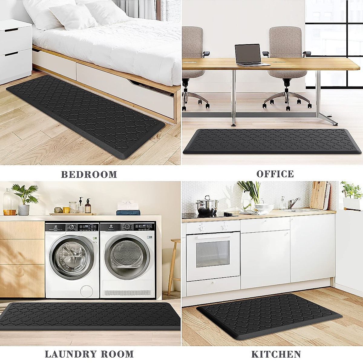 Kitchen Mat [2 PCS] Cushioned Anti-Fatigue Floor Mat, Waterproof Non-Skid Ergonomic Comfort Foam Rugs, Standing Mat for Kitchen, Floor,Office, Sink, Laundry(Black)