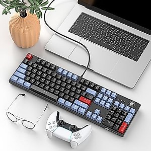 MageGee Mechanical Gaming Keyboard MK-Armor LED Blue Backlit and Wired USB 104 Keys Keyboard with Brown Switches, for Windows PC Laptop Game(Blue&Black)…
