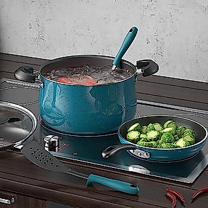Cook N Home Pots and Pans Nonstick Cookware Set 10-Piece, Belly Shape Kitchen Cooking Set with Frying Pans and Saucepans, Induction Compatible, Turquoise