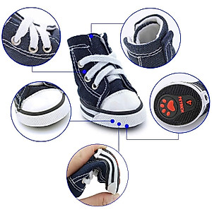 BESUNTEK Pet Dog Shoes, Puppy Canvas Sport Shoes Sneaker Boots, Non Slip Causal Shoes Dog & Cat Paw Protective Cover for Outdoor Walking, Sports and Hot Pavement, 4pcs