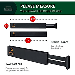 ROYAL CRAFT WOOD Black Drawer Dividers 22IN and Expandable Utensil Drawer Organizer