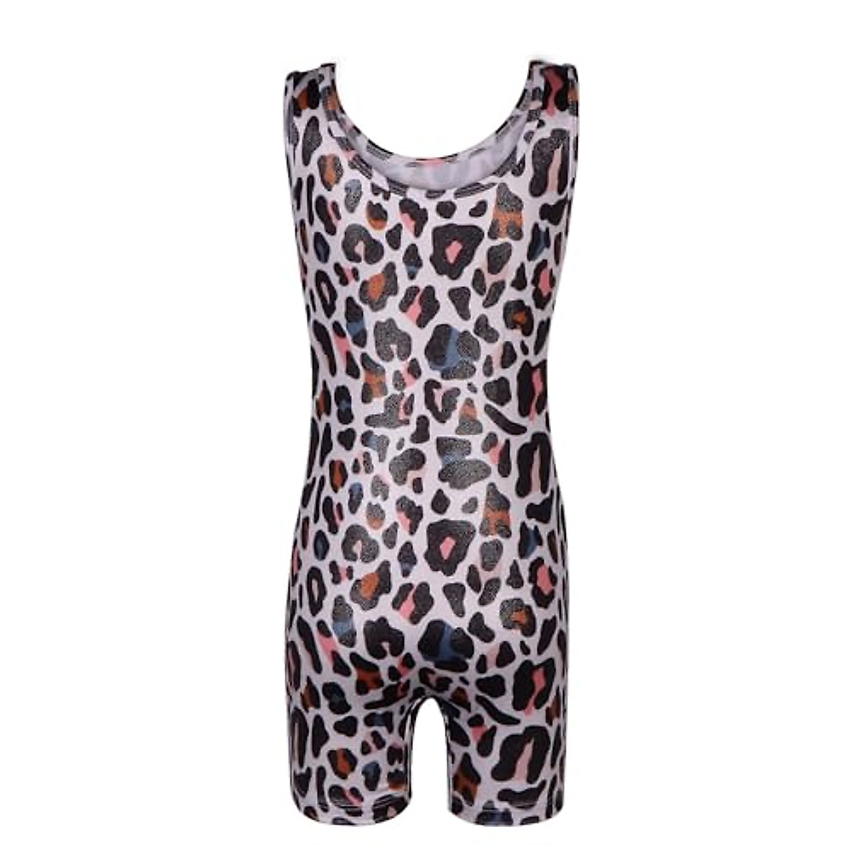 2 Packs Skinny Gymnastics Leotards For Toddler Girls Scoop Neck With Shorts, Little Kids Skinny Colorful Dance Workout Unitards Biketards Tanks Rainbow Leopards