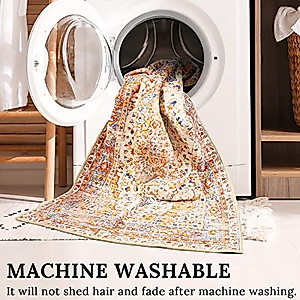 MUJOO Machine Washable Rugs 3x5 Boho Area Rug Small Area Rugs Non Slip for Entryway Bedroom Bedside Kitchen Hallway Living Room Laundry Room Persian Indoor Mat Soft Low-Pile Burnt Orange and Blue