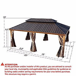 Apollo Wood Look Aluminum Hardtop Gazebo with Galvanized Steel Roof and Mosquito Net (12ft x 20ft)