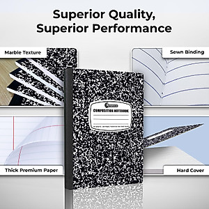 Rosmonde Composition Notebook Wide Ruled 5 Pack, 200 Pages (100 Sheets), 9-3/4 x 7-1/2, Back to School Supplies, Notebooks for School, Office Supplies, Notebooks for Work, The Notebook for Note Taking