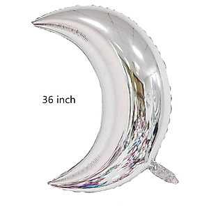2 Pcs 36 inch Moon Balloons 20 pcs Silver Star Balloons for Wedding Birthday Summer Theme Party Decoration