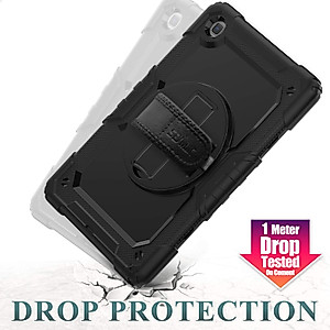 SEYMAC stock Case for Samsung Galaxy Tab A7 10.4 2022/2020 (T503/T509/T500/T505/T507) with Screen Protector, 360 Rotating Stand & Hand Strap, Drop-Proof Case, Black