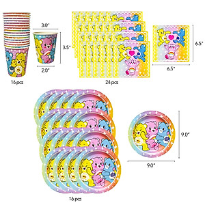 Care Bears Birthday Decorations 58pc Happy Birthday Table Decorations Original Care Bears Party Supplies: Paper Plates, Cups Napkins, Table Cloth Cake Topper Rainbow Party Favor Gender Reveal Decor 3+