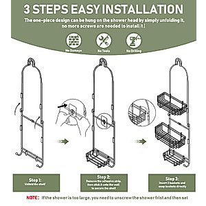 WXCGX Hanging Shower Caddy Over Shower Head Organizer: Stainless Rustproof Bathroom Shower Storage Rack Basket with Soap Holder, Hooks - Large Capacity Shower Shelf for Shampoo, Conditioner, Body Wash