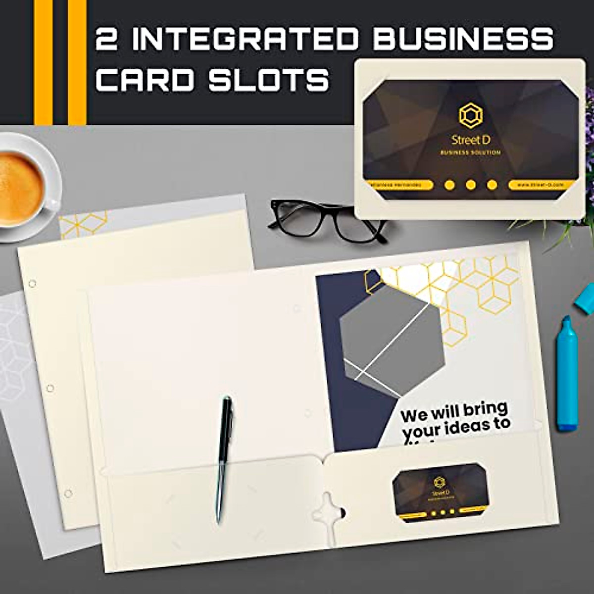 Two Pocket Portfolio Folders, 50-Pack, White, Letter Size Paper Folders, by Better Office Products, 50 Pieces, White