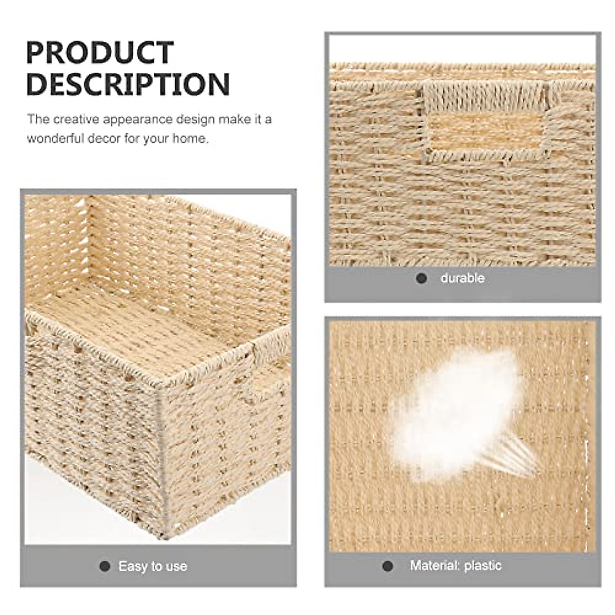 Healifty Rattan Storage Basket Countertop Rectangular Wicker Basket with Handles Book Cosmetic Sundries Holder Hand Woven Basket for Home Office