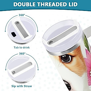 ODAWA Stainless Steel Tumbler Large with Lid and Straw, Puppy Flowers Travel Coffee Tumbler