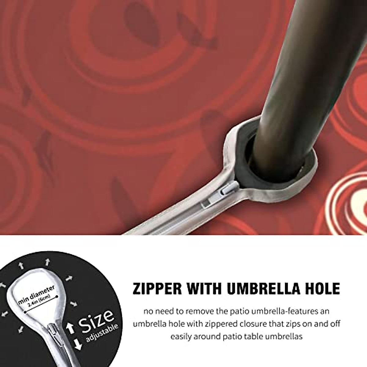 Lirduipu Burgundy Pattern Round Outdoor Tablecloth,Round Tablecloth with Umbrella Hole and Zipper for Patio Garden,Waterproof Spill-Proof,for Outdoor Umbrella Table(52" Round,Cream Ruby)