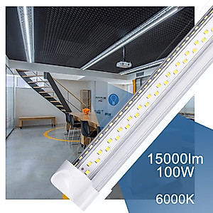 ONLYLUX 8Ft LED Shop Light Fixture - 8 Foot 100W 15000LM 6500K, Linkable with Plug LED Lights for Garage,V Shape, 96" T8 LED Tube Light, Hight Output,Pack of 10