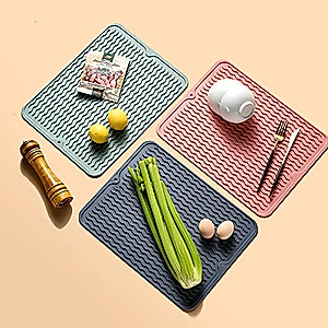 Kitchen Silicone Dish Drying Mat, Non-Slip Heat Resistant Pad for Sink Bar Bottle Cup, Dishwasher Safe(12x16")