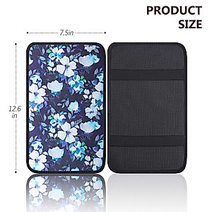 YR Vehicle Center Console Armrest Cover Pad, Universal Fit Soft Comfort Center Console Armrest Cushion for Car, Stylish Pattern Design Car Armrest Cover, White Flower