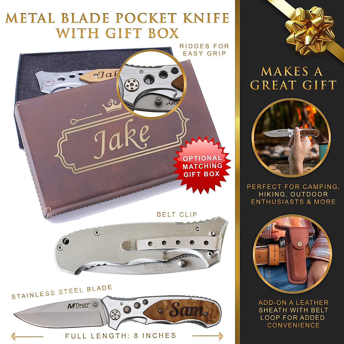 My Personal Memories Customized Pocket Folding Knife with Metal Blade with Engraving - Groomsmen Wedding Party Father's Day - Personalized Monogrammed Engraved (Custom Personalized 2 Lines)