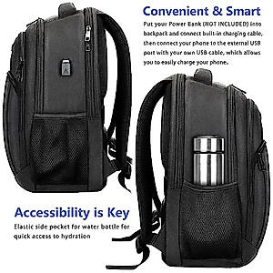 BAGEIRA Travel Backpack for Men Women, School Backpack, Anti Theft Back Packs Fit 15.6 inch Laptop with USB Charging Port, Business Computer College School BookBag, Work Casual Daypack, Black