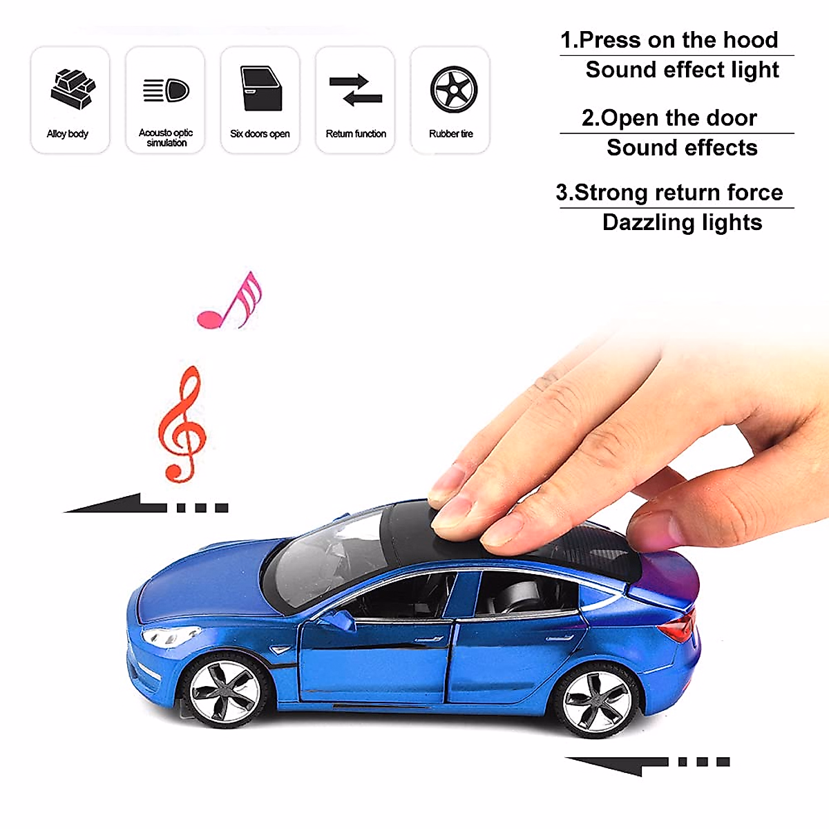 Diecast Toy Car Model 3 Car Model,Zinc Alloy Simulation Casting car Model Pull Back Vehicles,1:32 Scale Mini Vehicles Toys with Lights and Music for Toddlers Kids Children Birthday Gift (Blue)