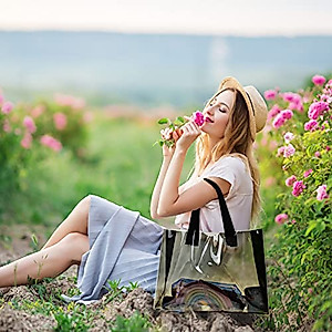 inheming Fashion Black Clear Tote Bag for Women Christmas Gift, Big Capacity Beach Handbag, Transparent Shoulder Bag Concert Stadium Approval